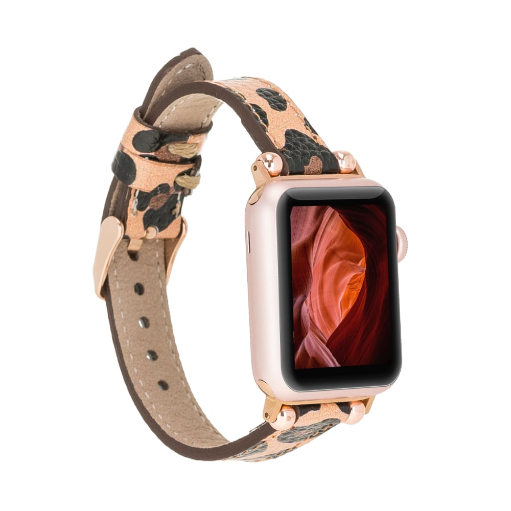 Handmade Leopard Print Extra Slim Leather Band for Apple Watch | MA...